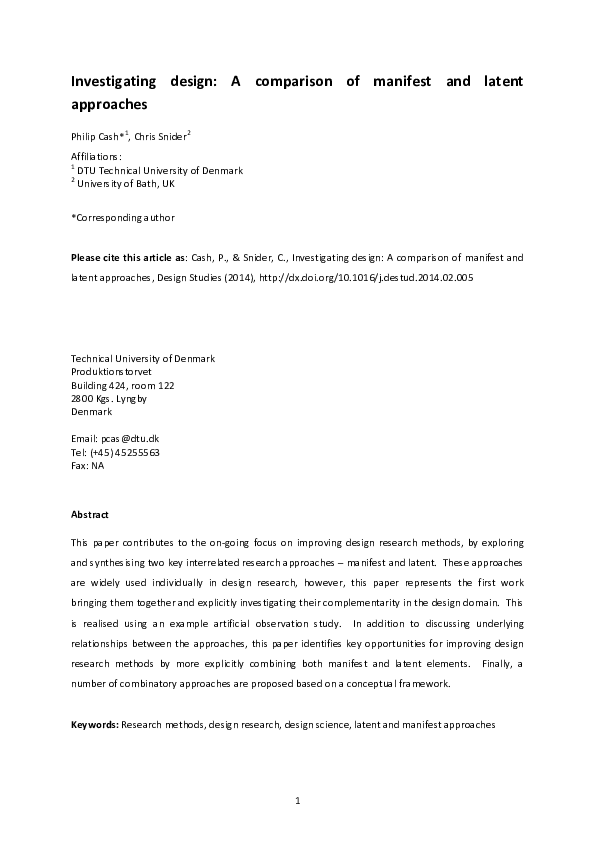 (PDF) Investigating design: A comparison of manifest and latent approaches