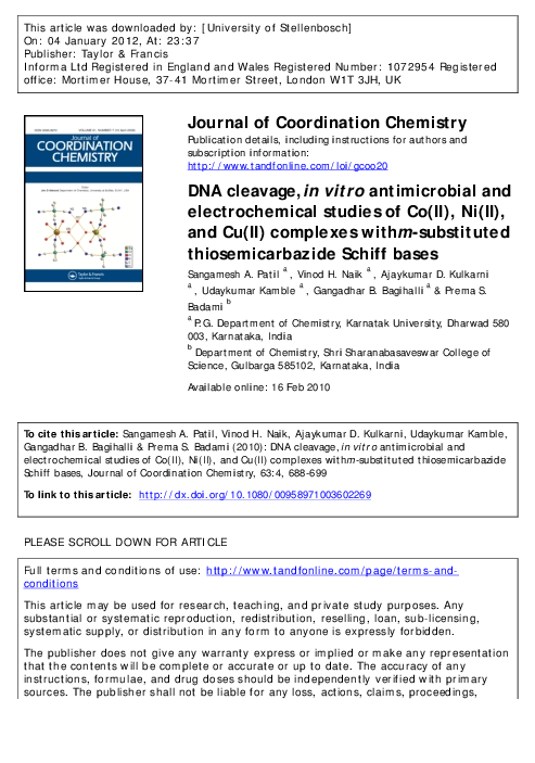 (PDF) Synthesis, spectral characterization, in vitro antibacterial, antifungal and cytotoxic ...