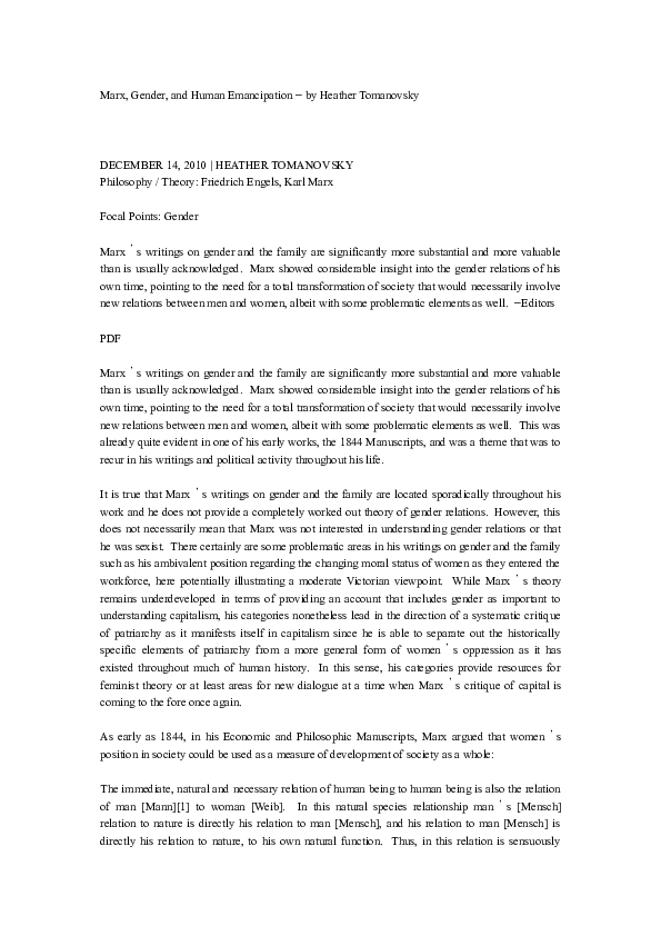 Marx Gender and Human Emancipation