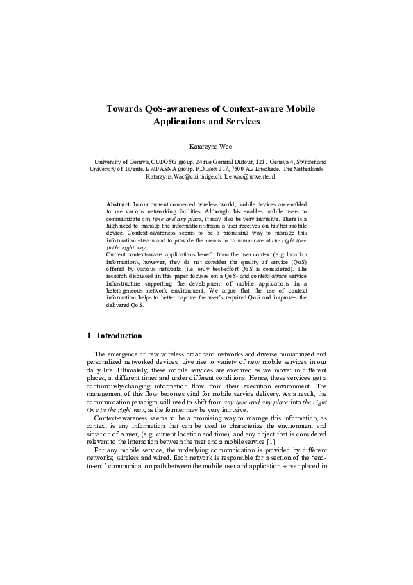 (PDF) Towards QoS-Awareness of Context-Aware Mobile Applications and Services