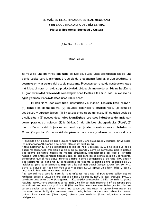 (DOC) El maíz en el altiplano central mexicano y en la cuenca alta del ...
