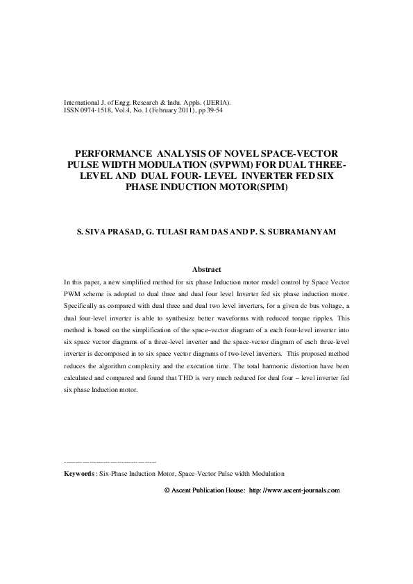 Pdf Performance Analysis Of Novel Space Vector Pulse Width Modulation Svpwm For Dual