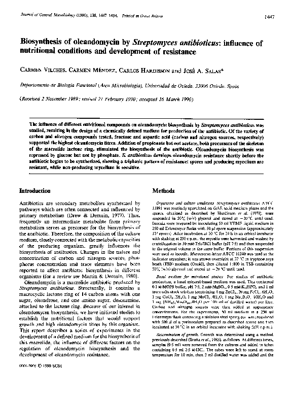 (PDF) Biosynthesis of oleandomycin by Streptomyces antibioticus ...