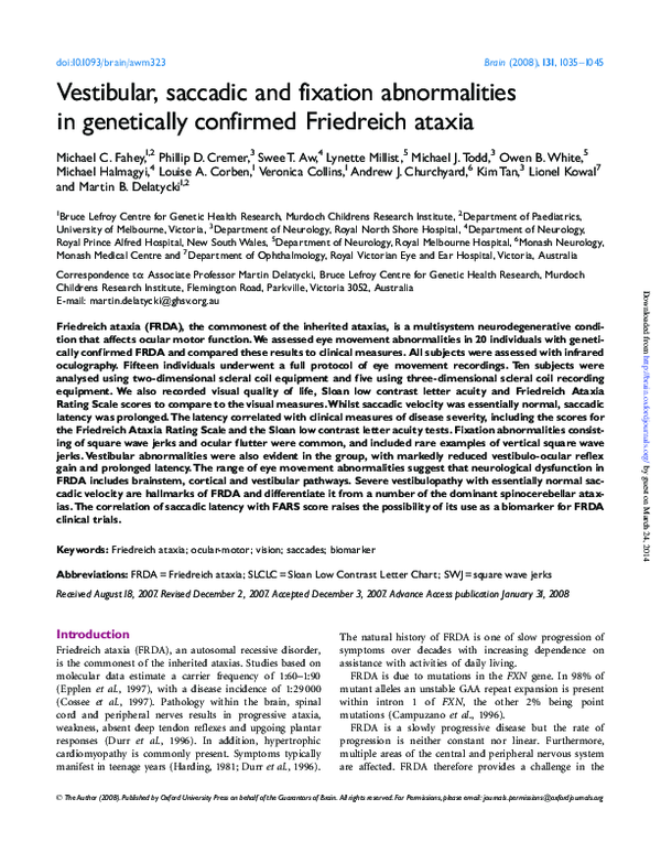 (PDF) Vestibular, saccadic and fixation abnormalities in genetically ...