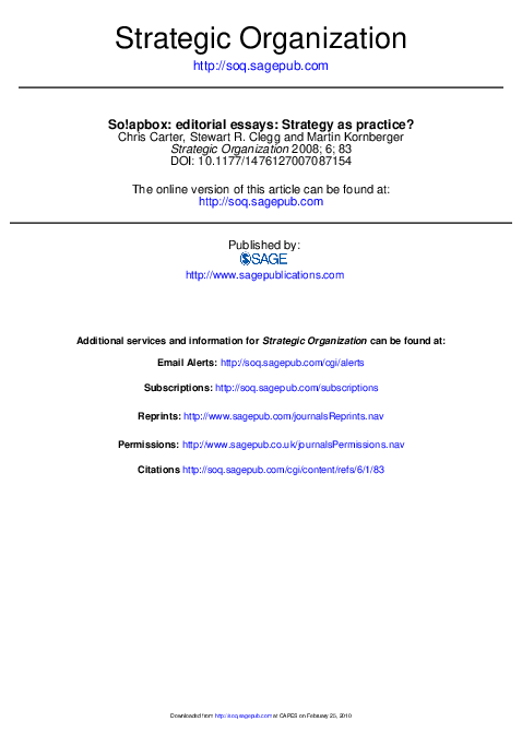 (PDF) Strategic Organization - Strategy as practice?