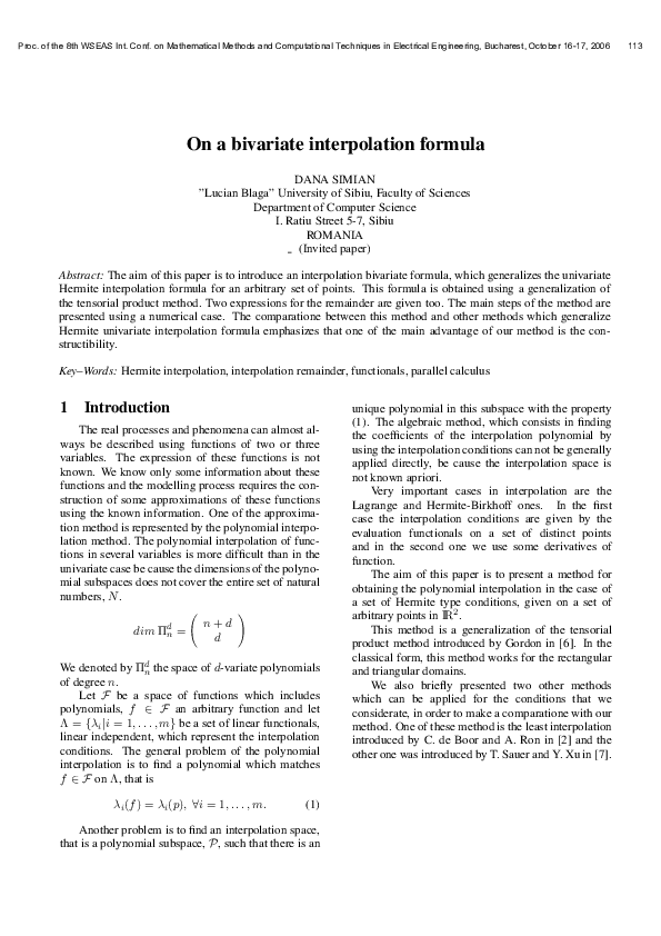 (PDF) On a bivariate interpolation formula