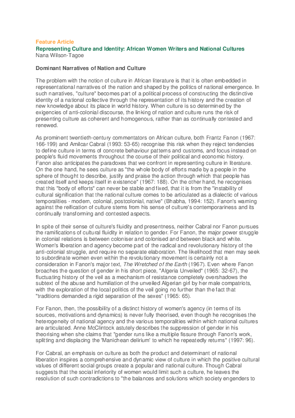 (PDF) Feature Article Representing Culture and Identity: African Women ...