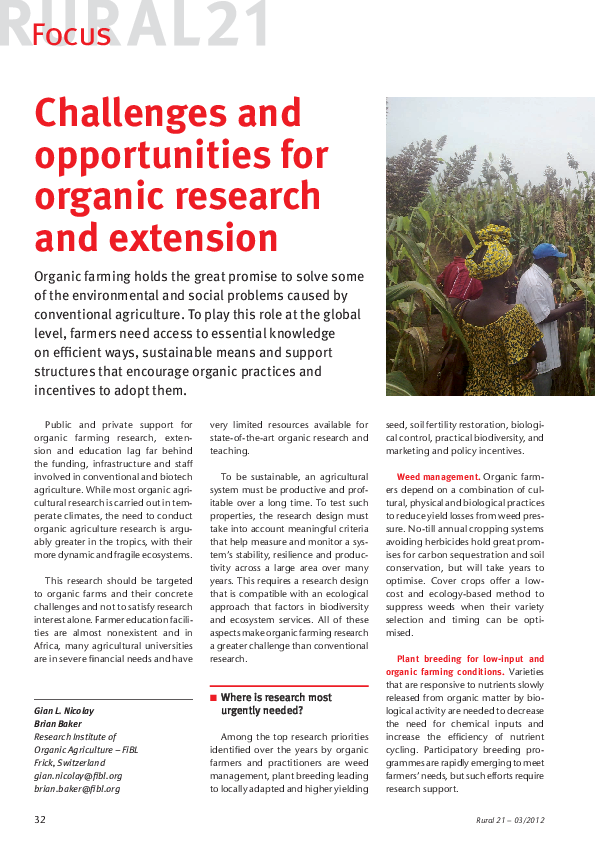 (PDF) Challenges and opportunities for organic research and extension