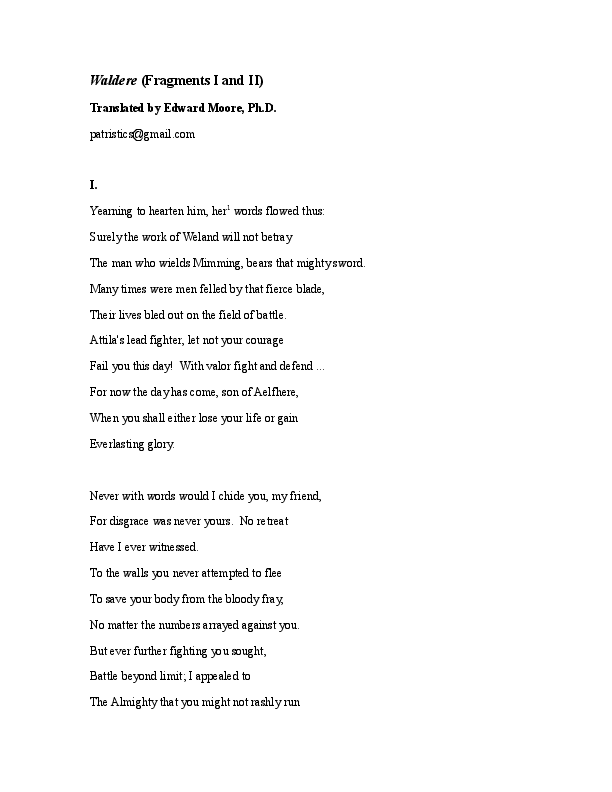 Waldere (Anglo-Saxon poem, fragments I and II)