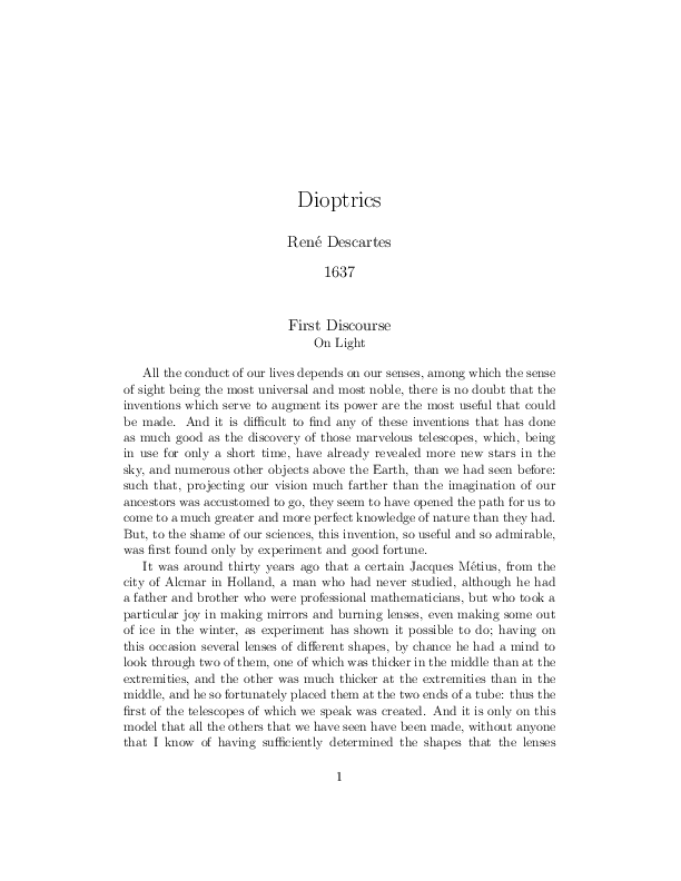 (PDF) DESCARTES - Dioptrics-On Light