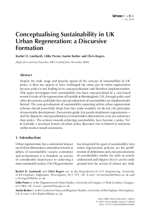 (PDF) Conceptualising Sustainability in UK Urban Regeneration: a ...