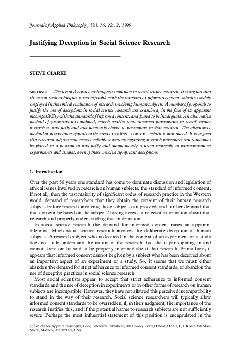 (PDF) Justifying Deception in Social Science Research