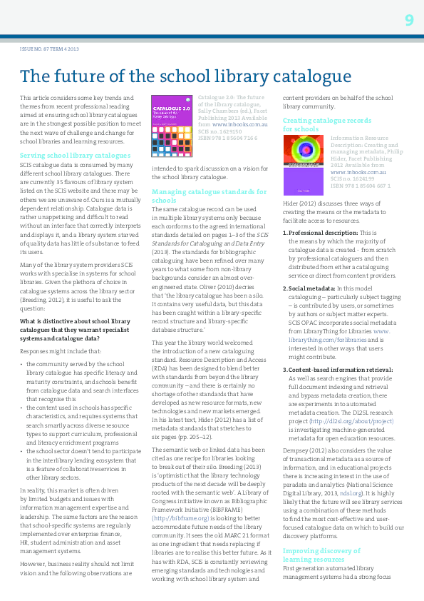 (PDF) The future of the school library catalogue