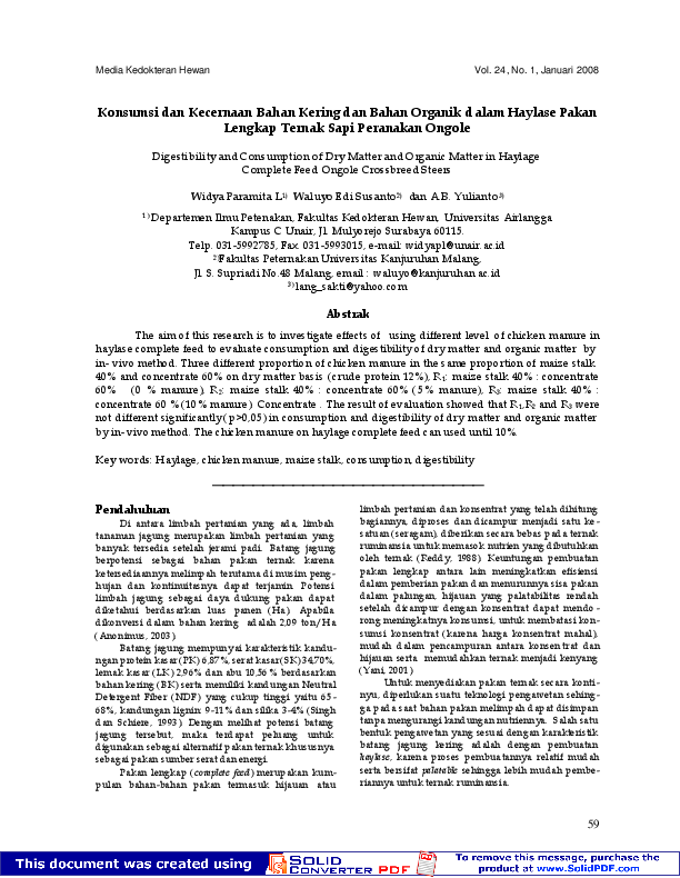 (PDF) Konsumsi dan Kecernaan Bahan Kering dan Bahan Organik d alam Haylase Pakan Lengkap Ternak ...