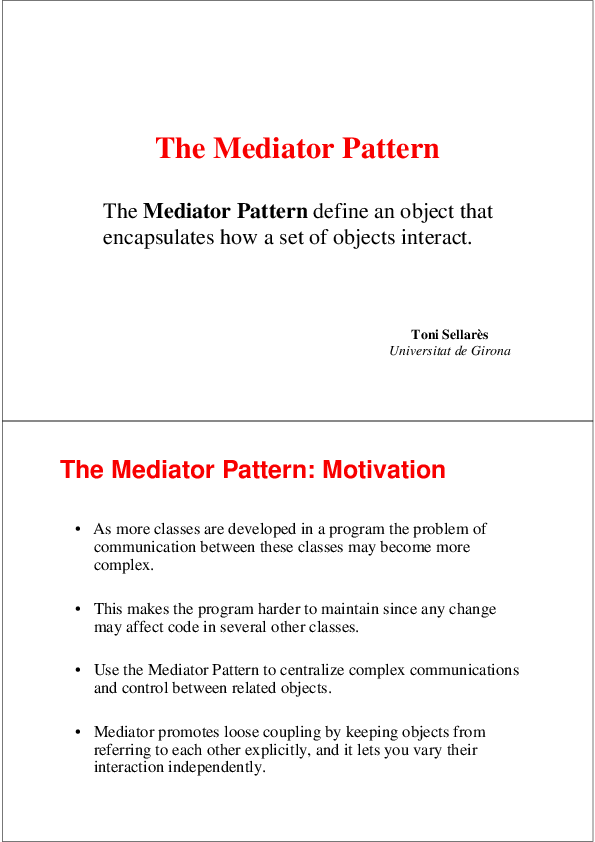 Pdf The Mediator Pattern The Mediator Pattern Define An Object That