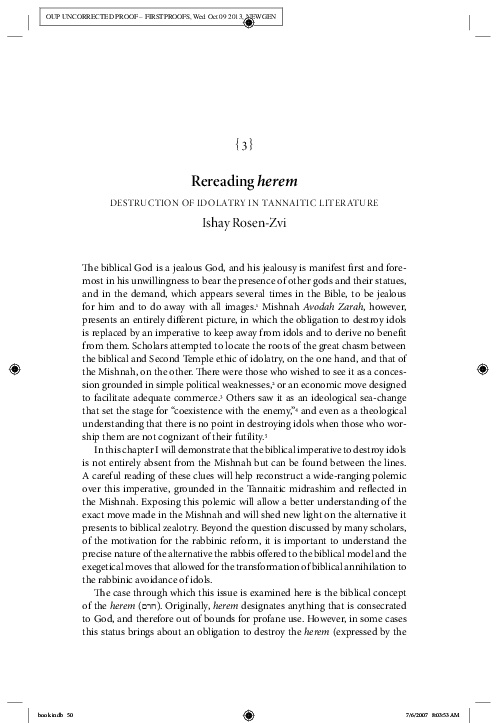 (PDF) Rereading herem DESTRUCTION OF IDOLATRY IN TANNAITIC LITERATURE