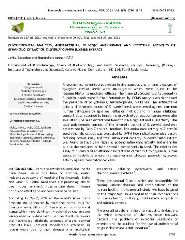 (PDF) PHYTOCHEMICAL ANALYSES, ANTIBACTERIAL, IN VITRO ANTIOXIDANT AND CYTOTOXIC ACTIVITIES OF ...