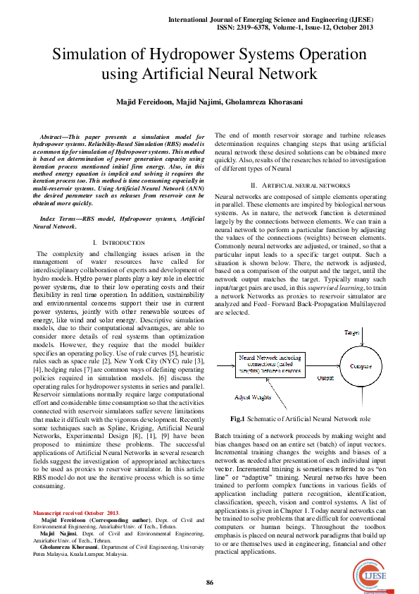 (PDF) Evaluation of Artificial Neural Networks in Optimization Models of Hydropower Reservoir ...