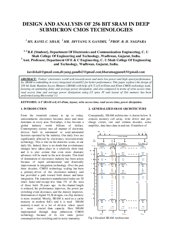 Pdf Design And Implementation Of 256 Bit Cmos Memory Cell At 45nm
