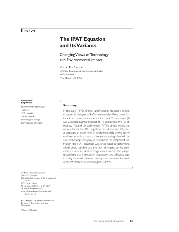 (PDF) FORUM The IPAT Equation and Its Variants Changing Views of ...