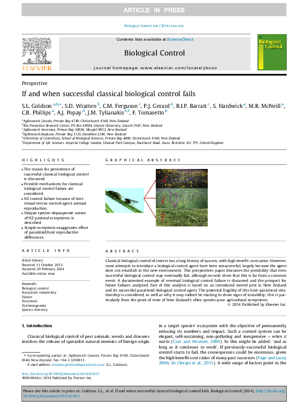 (PDF) If and when successful classical biological control fails
