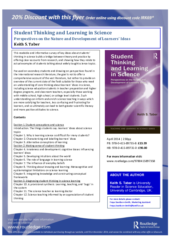 (PDF) Student Thinking and Learning in Science