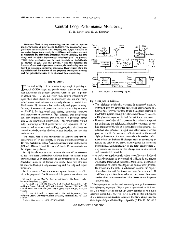 (PDF) Output Variance Input I Control Loop Performance Monitoring