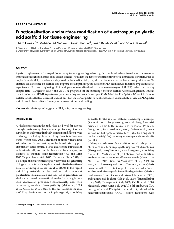 (PDF) Functionalisation and surface modification of electrospun polylactic acid scaffold for ...