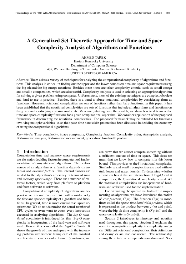 (PDF) A Generalized Set Theoretic Approach for Time and Space Complexity Analysis of Algorithms ...