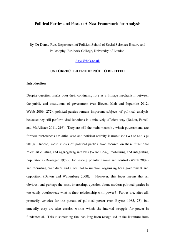 (PDF) Article - Political Parties and Power: A New Framework for Analysis