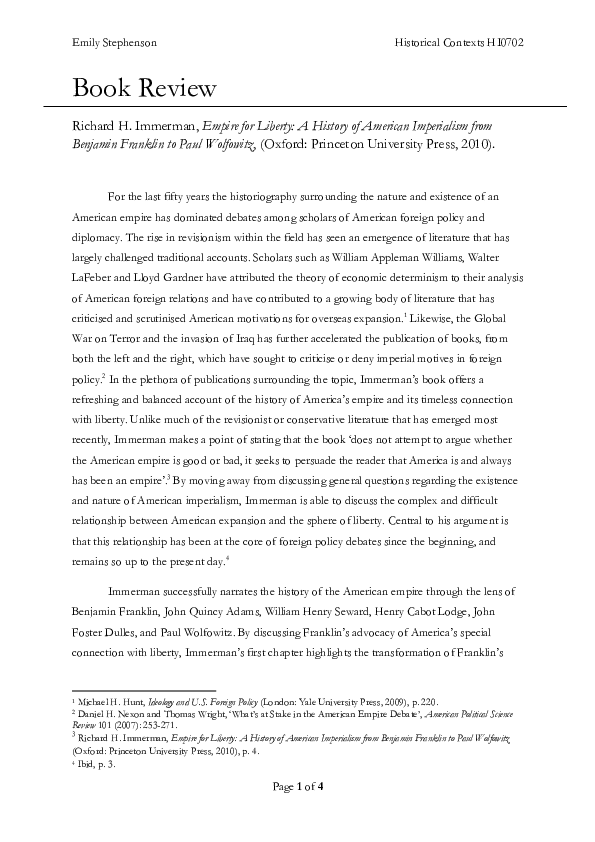 (DOC) Review of Richard H. Immerman, Empire for Liberty: A History of ...