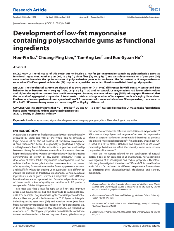 (PDF) Development of low-fat mayonnaise containing polysaccharide gums as functional ingredients