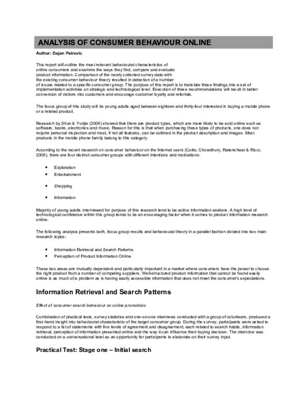 (DOC) Analysis of Consumer Behaviour Online