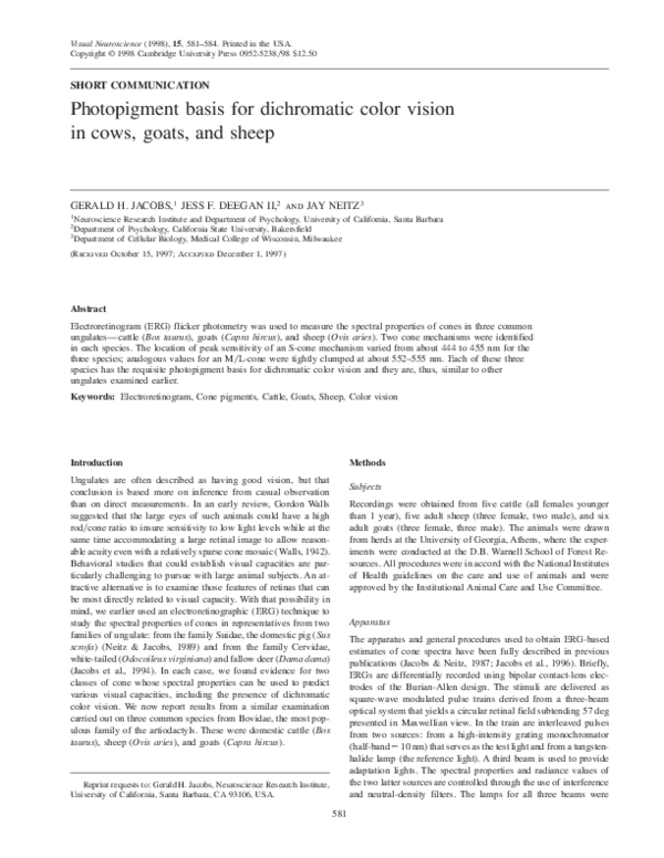 (PDF) Photopigment basis for dichromatic color vision in cows, goats ...