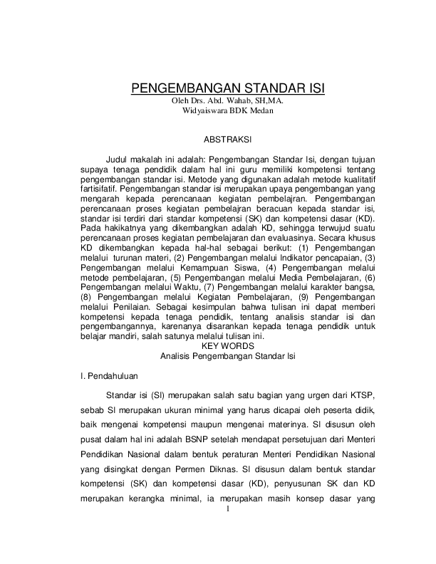 Pdf Pengembangan Standar Isi