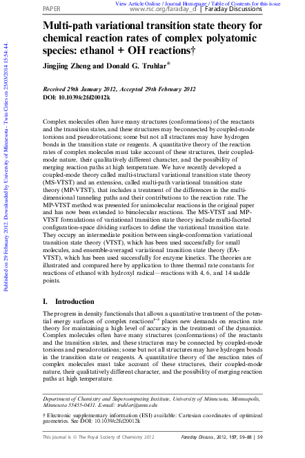 (PDF) Multi-path variational transition state theory for chemical ...