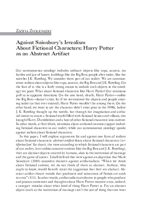 (PDF) Against Sainsbury’s Irrealism About Fictional Characters: Harry ...