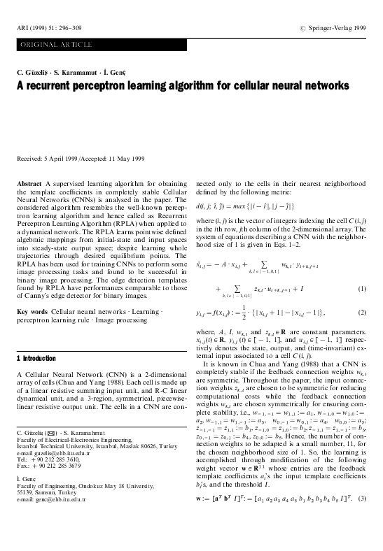 A Recurrent Perceptron Learning Algorithm For Cellular Neural Networks