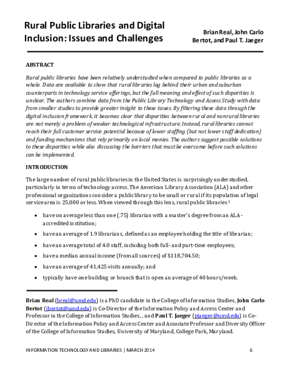 (PDF) Rural Public Libraries and Digital Inclusion: Issues and Challenges.