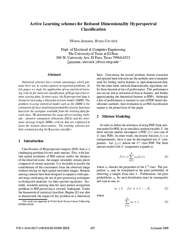 (PDF) Active Learning schemes for Reduced Dimensionality Hyperspectral Classification