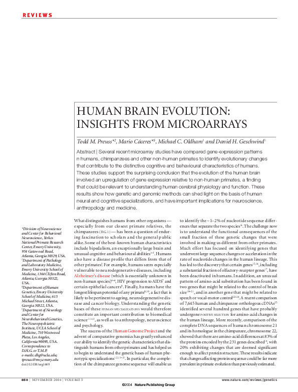 (PDF) Human brain evolution: insights from microarrays