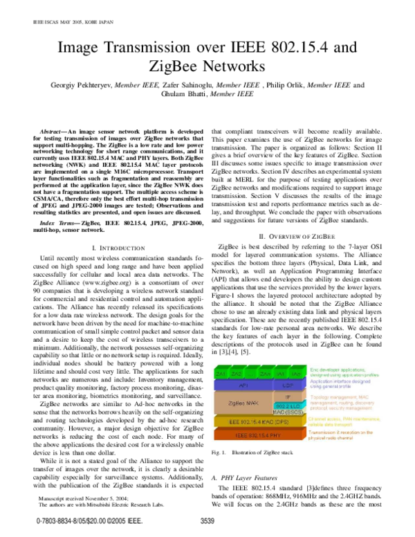 (PDF) Image Transmission over IEEE 802.15.4 and ZigBee Networks