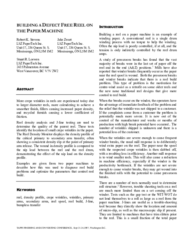 Building a Defect Free Reel on the Paper Machine
