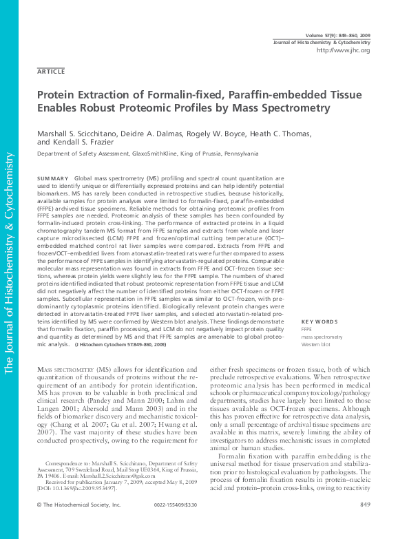 Pdf Protein Extraction Of Formalin Fixed Paraffin Embedded Tissue Enables Robust Proteomic
