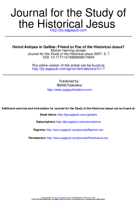 (PDF) Herod Antipas in Galilee: Friend or Foe of the Historical Jesus
