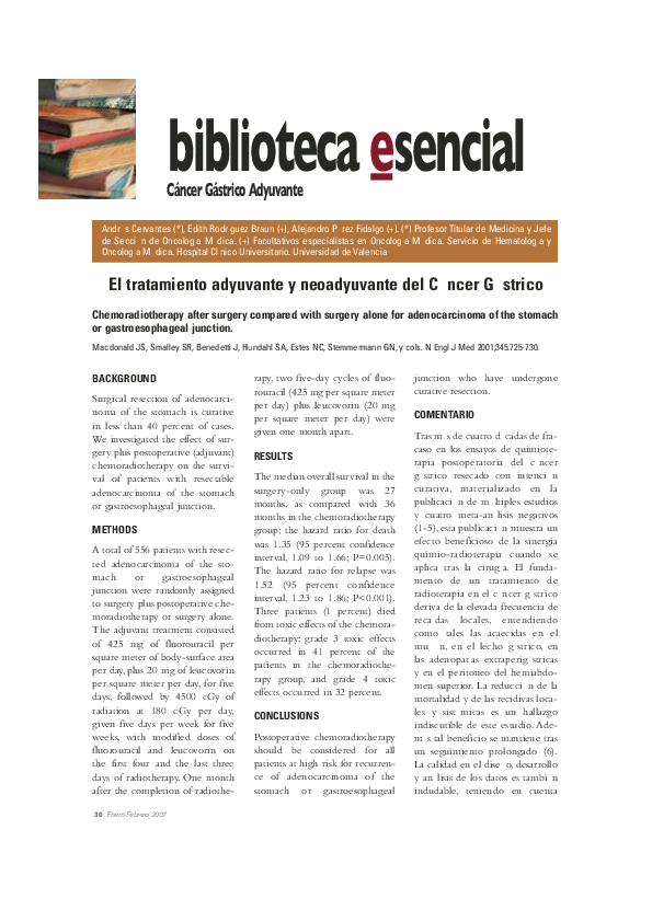(PDF) El tratamiento adyuvante y neoadyuvante del Cáncer Gástrico
