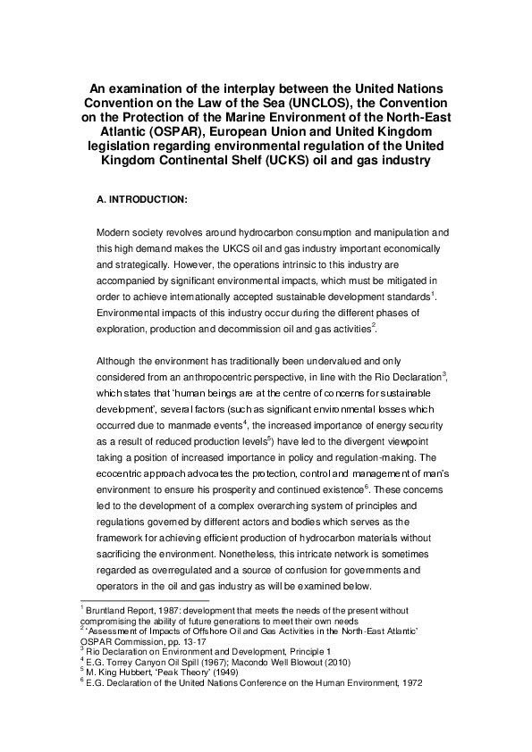 (DOC) An examination of the interplay between UNCLOS, OSPAR, EU and UK ...