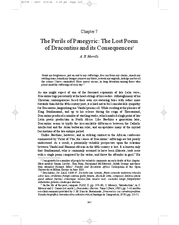 (PDF) ‘The Perils of Panegyric: Dracontius’ lost poem and its ...
