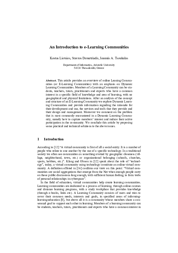 (PDF) An Introduction to e-Learning Communities