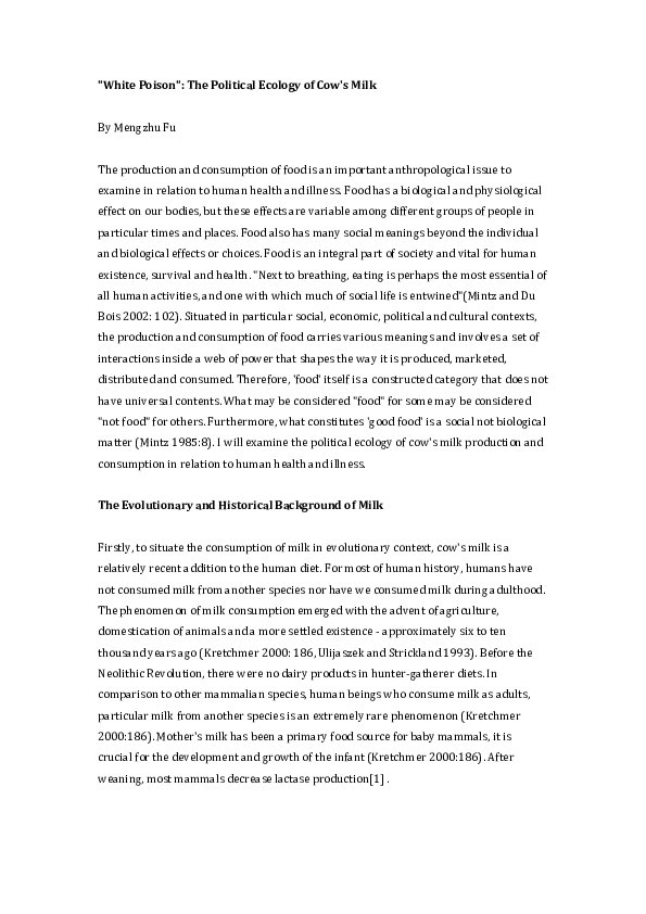 (PDF) "White Poison": The Political Ecology of Cow's Milk